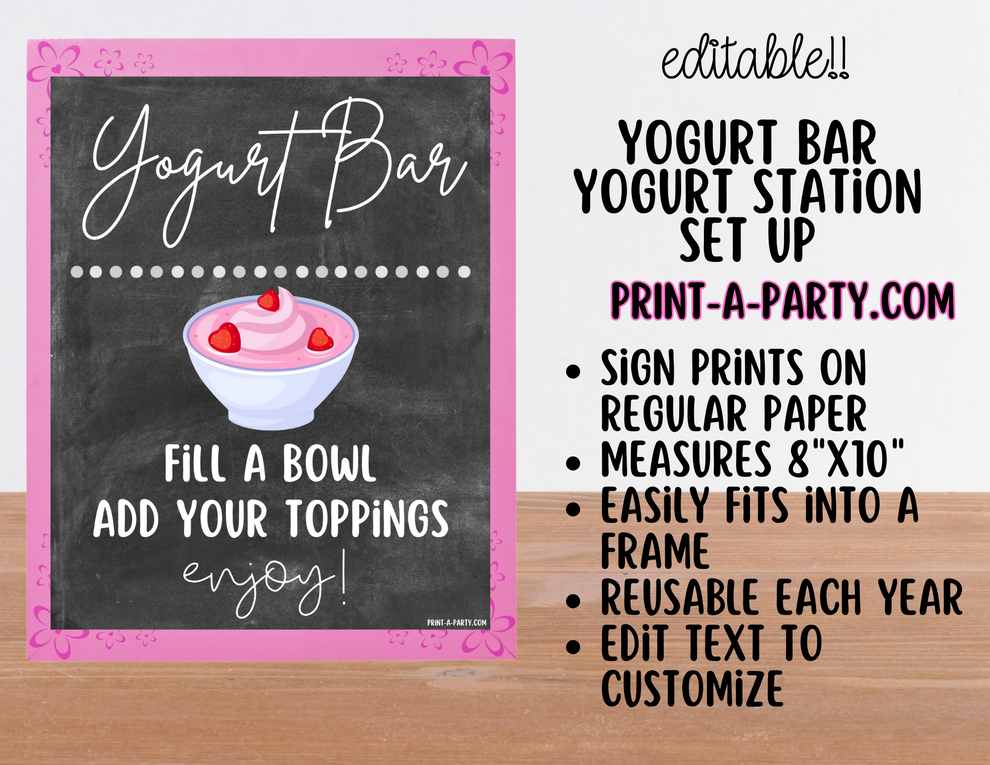 Editable YOGURT BAR Printable - Chalkboard DIY Sign and Topping Labels ...