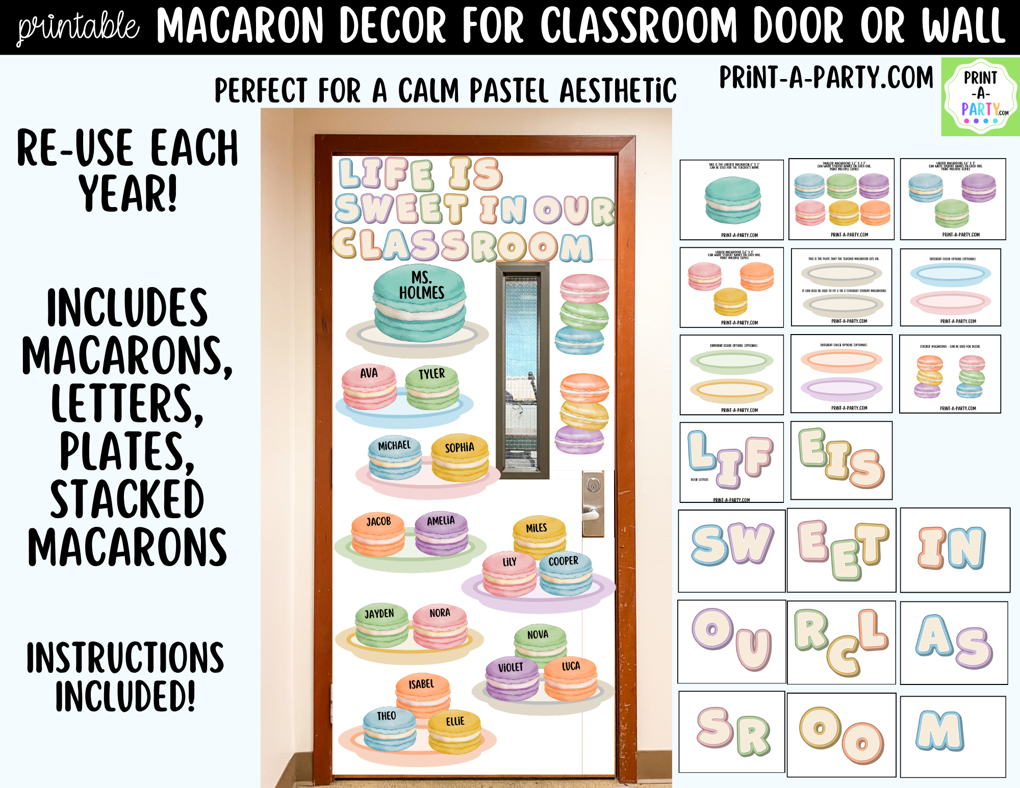 Macaron-themed Printable Classroom Decor Kit for Doors, Boards, Hallwa ...