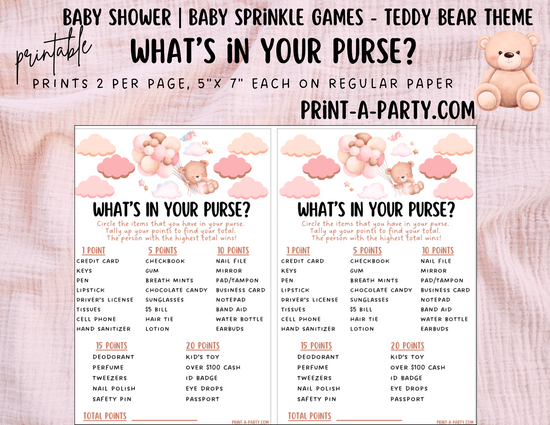 GAMES Teddy Bear Pink Baby Shower, 5 x 7 Instant Download Games ...