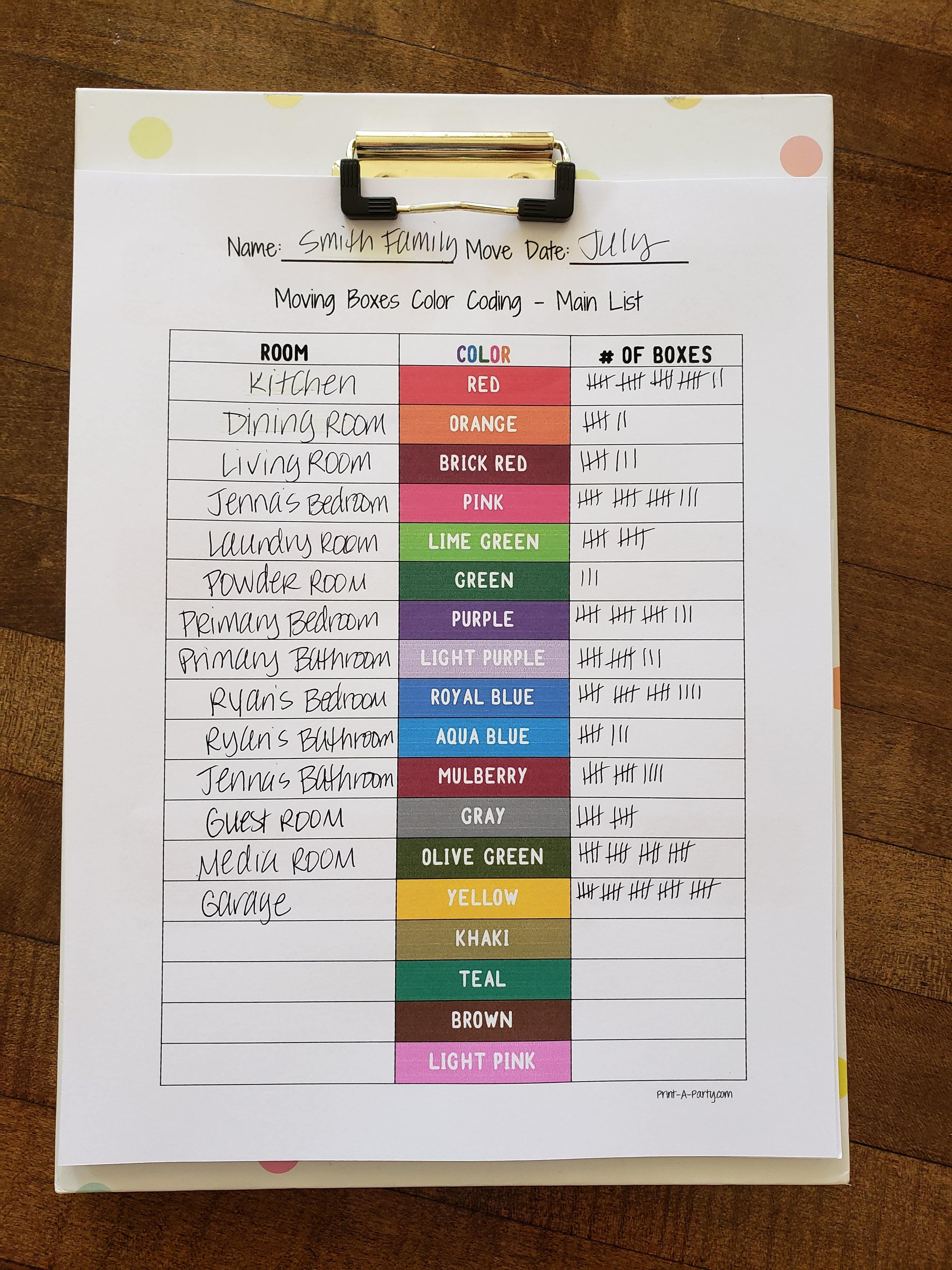 MOVING KIT: Color Coded Room Pre-filled Moving Box Labels (18) | Main ...