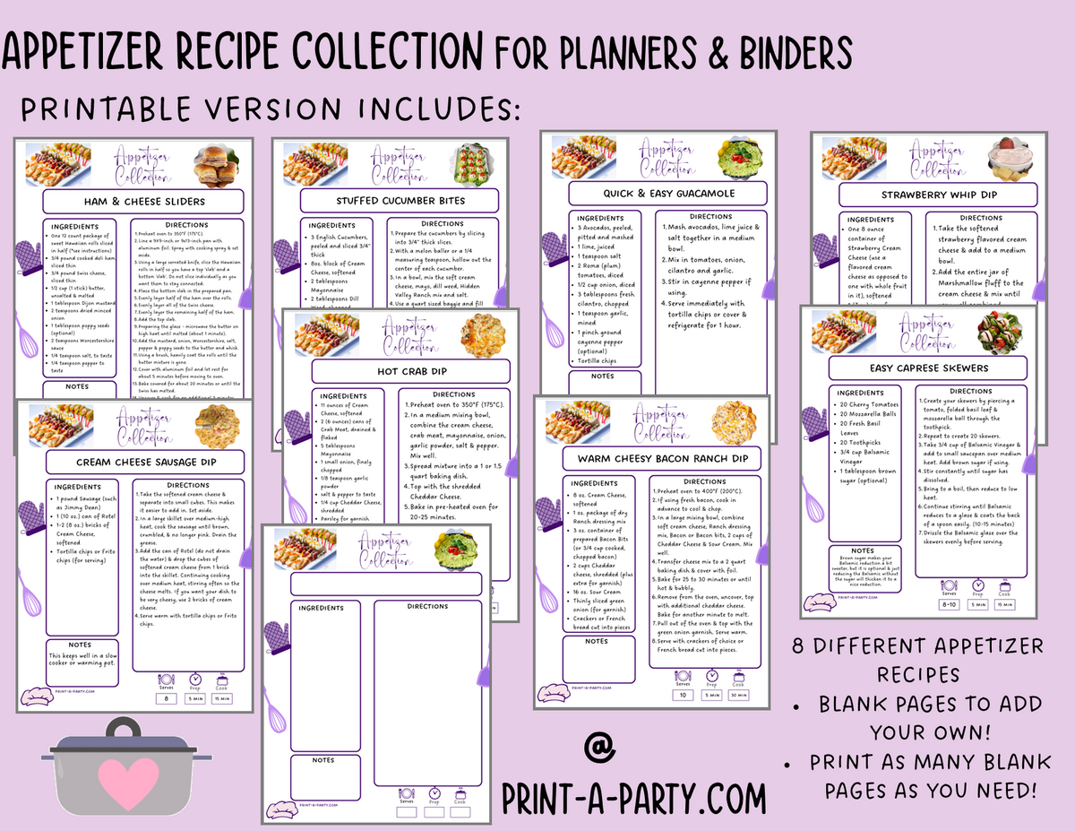 DIY Cookbook | APPETIZER Recipe Collection | PRINTABLE OR EDITABLE | P ...