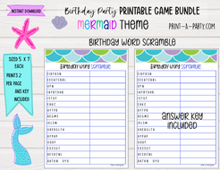 Mermaid Birthday Party Games Bundle – Printable Mermaid Party Games (6 ...