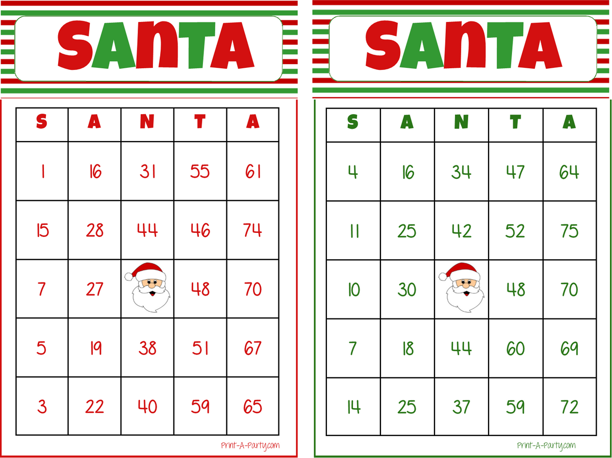 Santa Bingo Game - Different Cards - INSTANT DOWNLOAD for Holiday ...