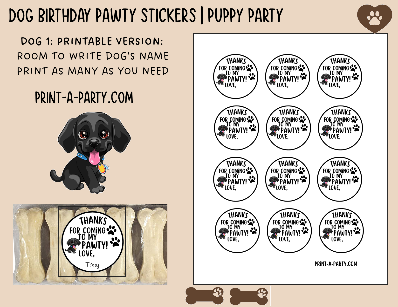 Dog Themed Birthday Party Labels
