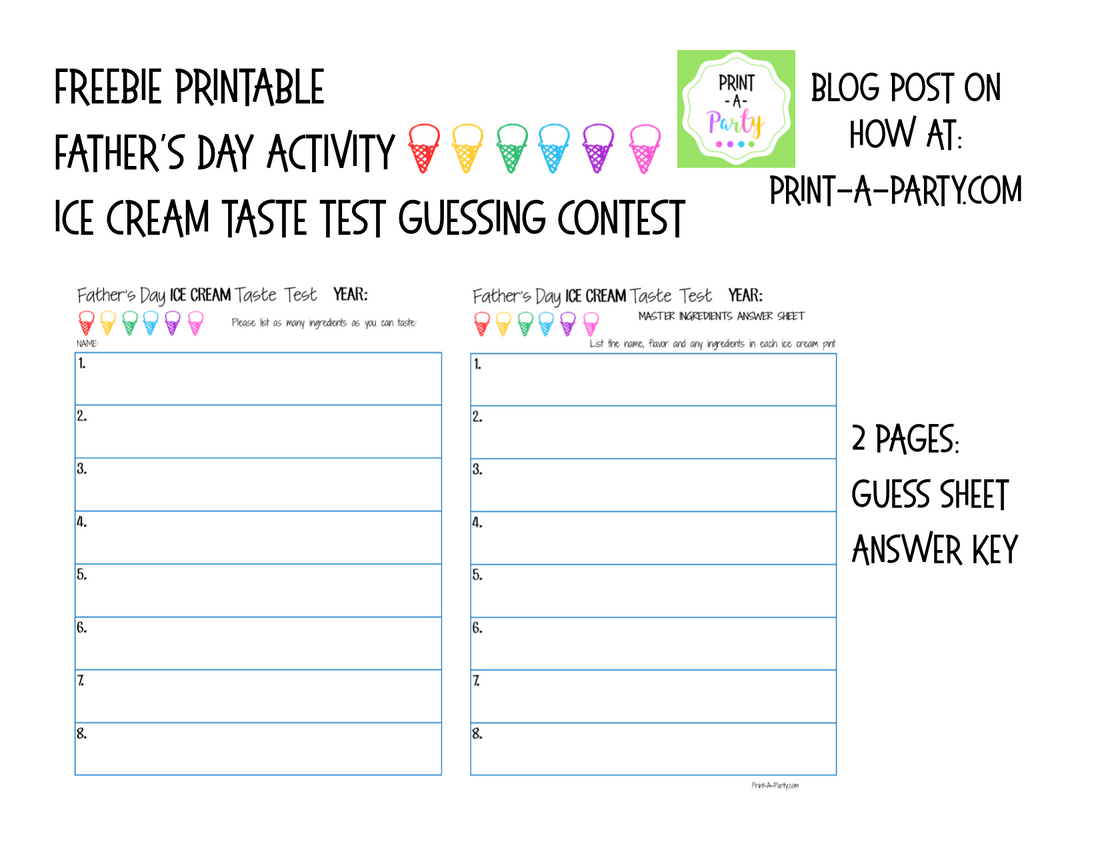Father's Day Activity - Ice Cream Taste Test Printable - FREE INSTANT ...
