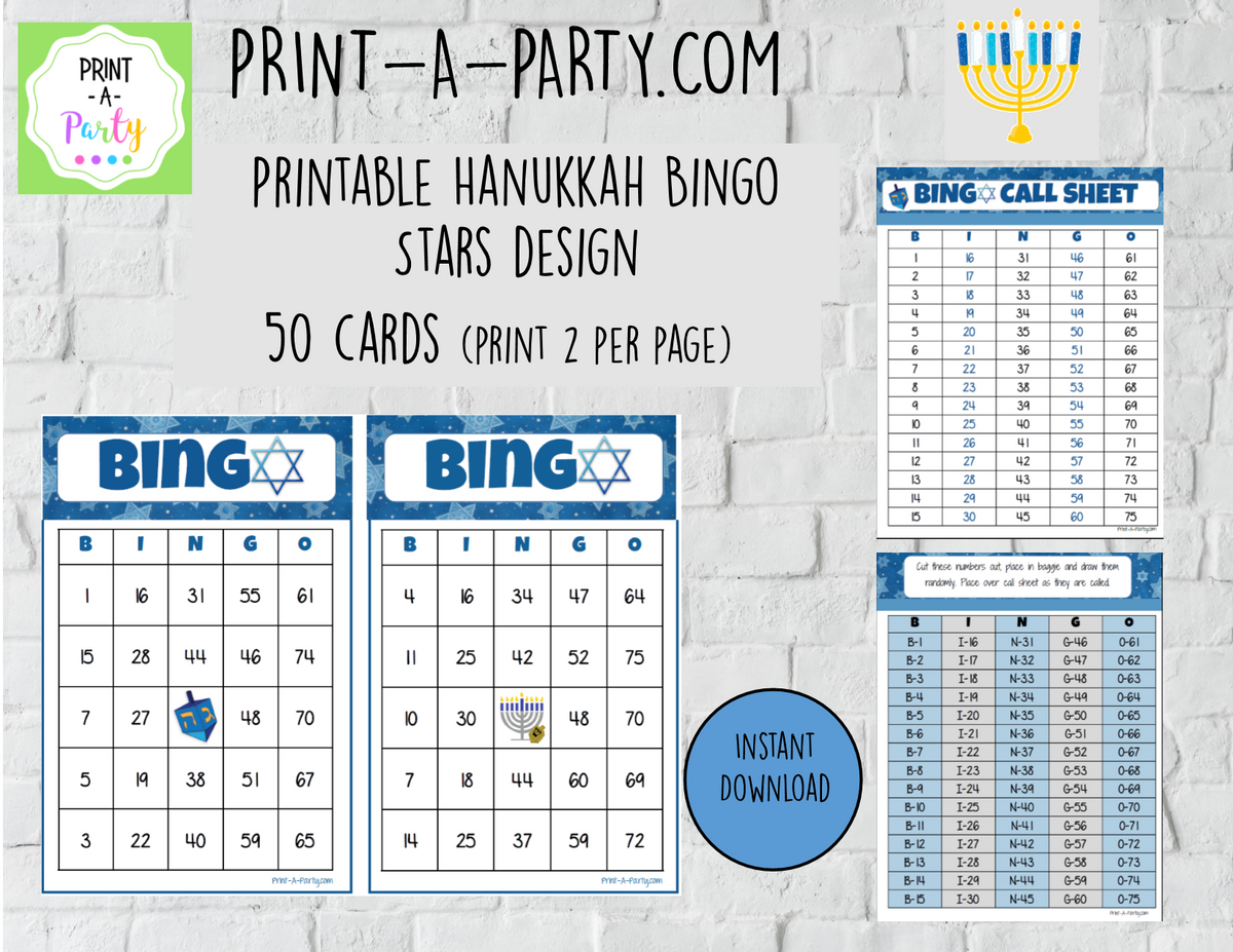 Hanukkah Bingo Game - INSTANT DOWNLOAD for Holiday Parties or Classes ...