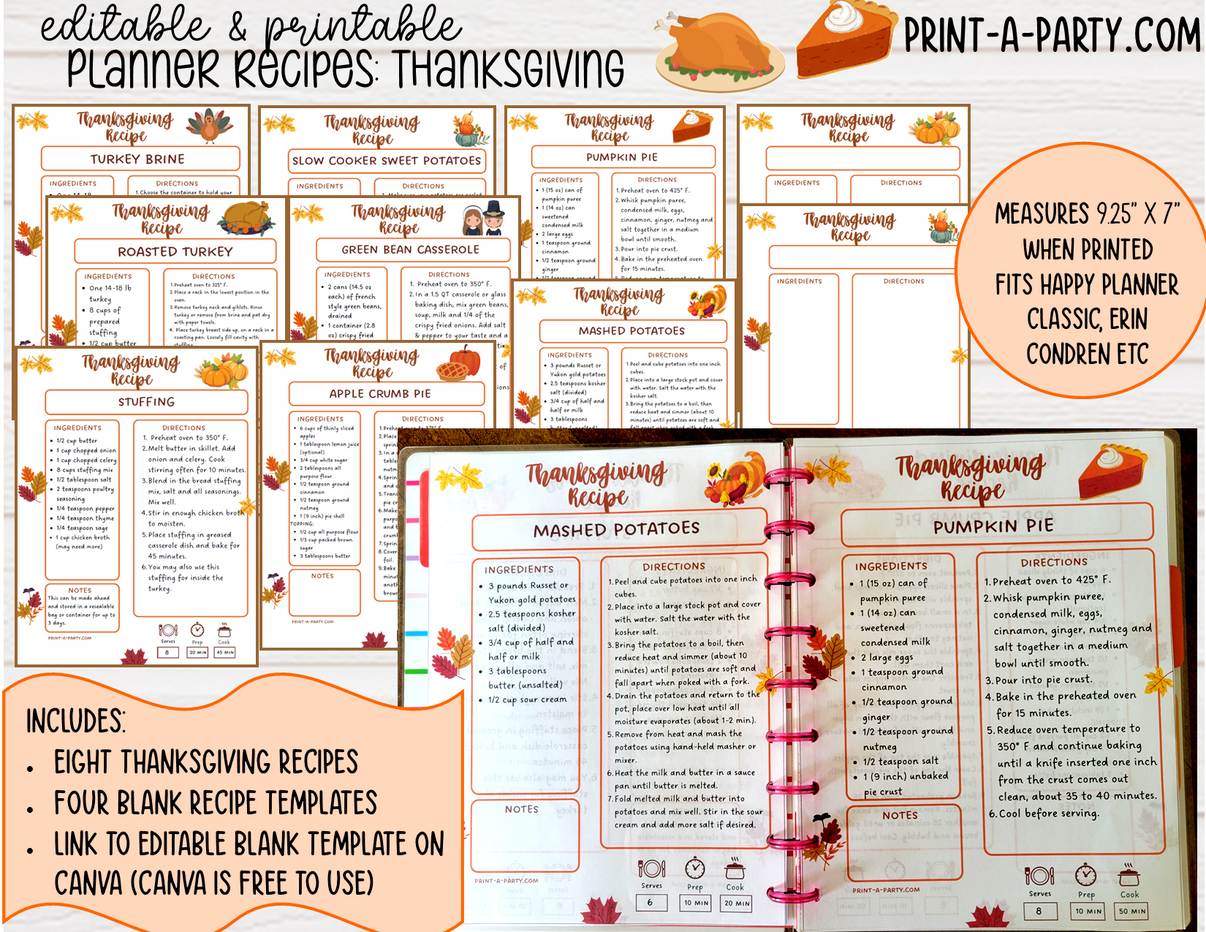 DIY Cookbook | THANKSGIVING Recipe Collection | PRINTABLE OR EDITABLE ...