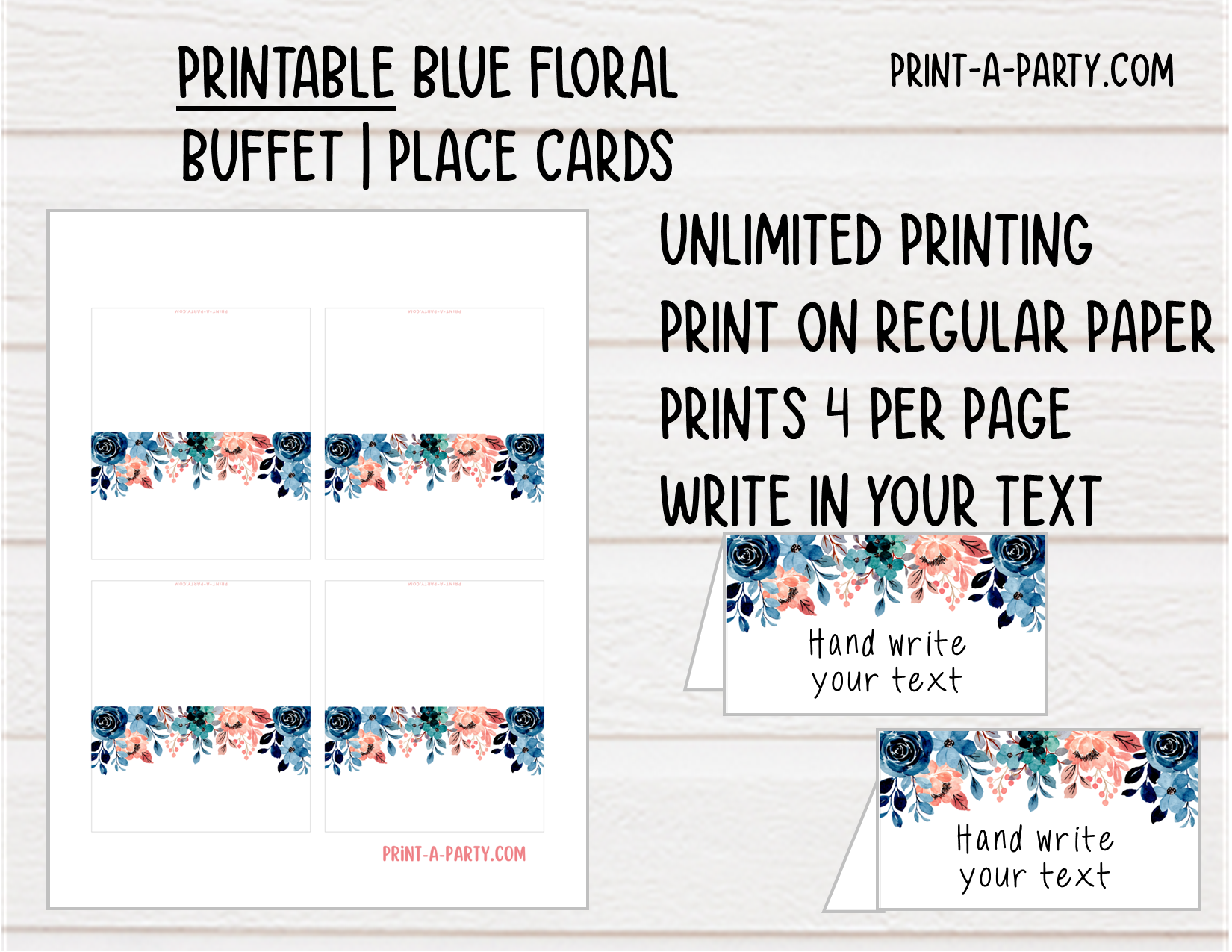 DIY Printable or Editable Buffet Food Label Cards or Seating Place Car ...