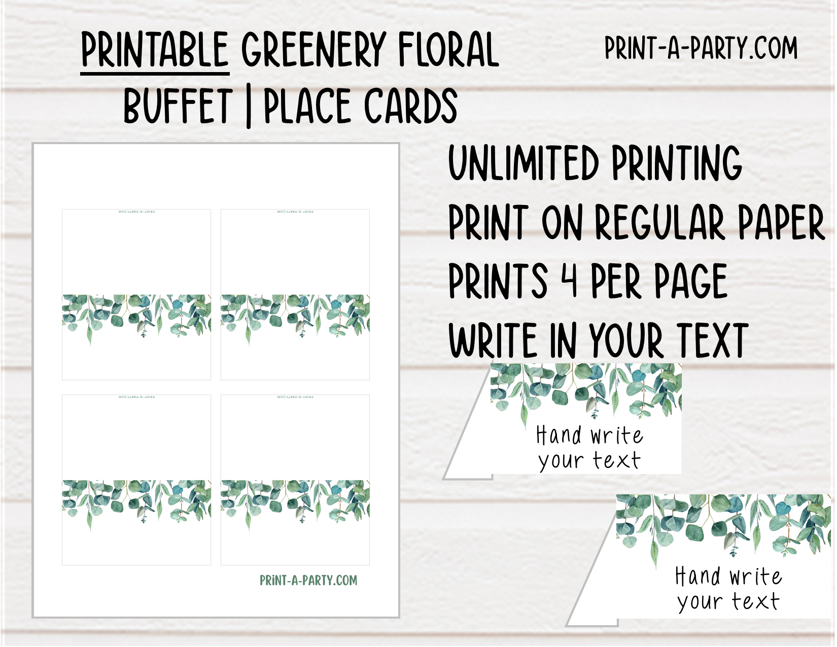 DIY Printable or Editable Buffet Food Label Cards or Seating Place Car ...