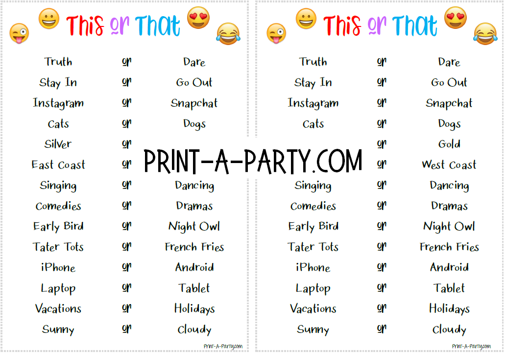 THIS OR THAT GAME | Birthday Games | Birthday Activities | INSTANT DOW ...