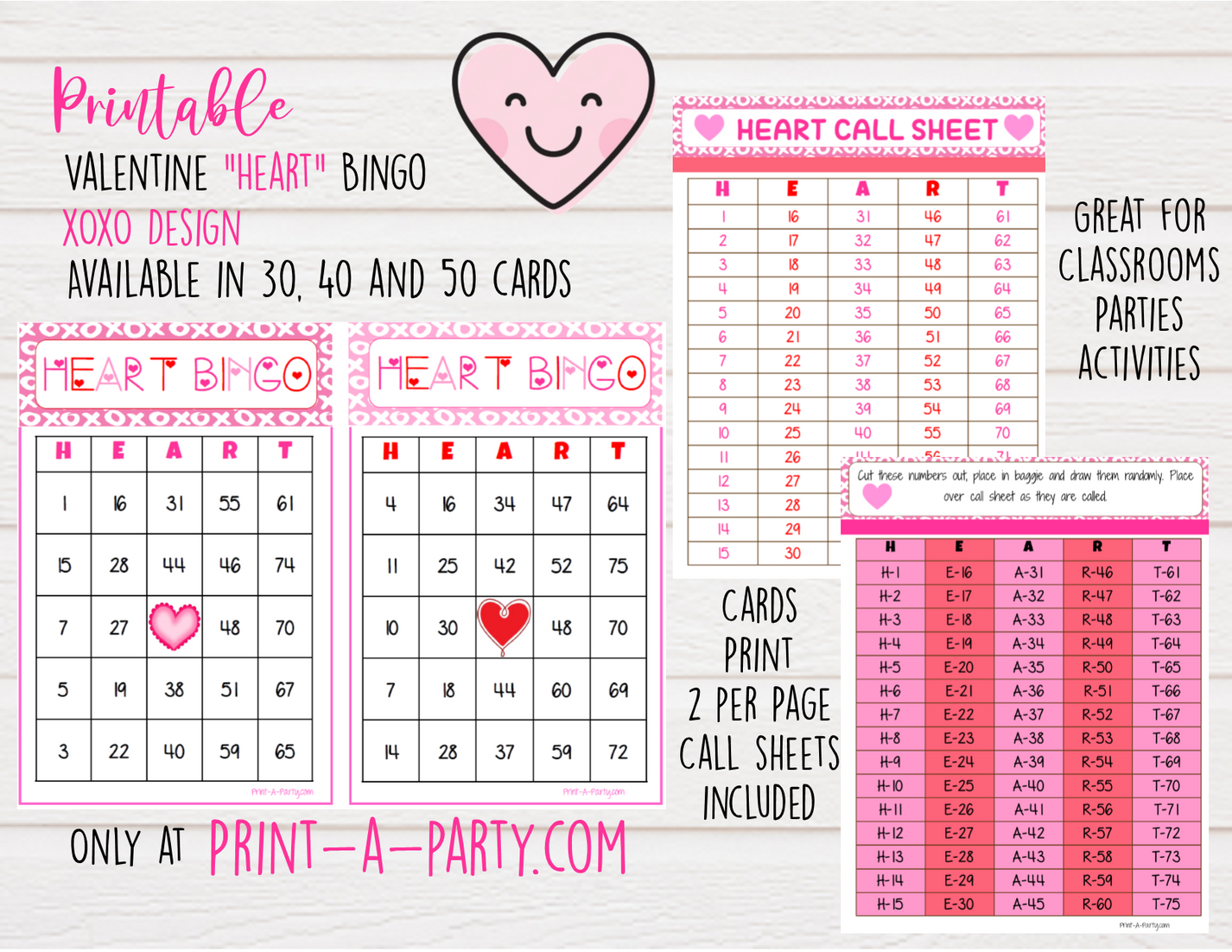 Valentine Bingo | Heart Bingo Printable | Choose your size and design ...