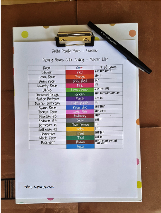 MOVING KIT: Color Coded Room Pre-filled Moving Box Labels (18) | Main ...
